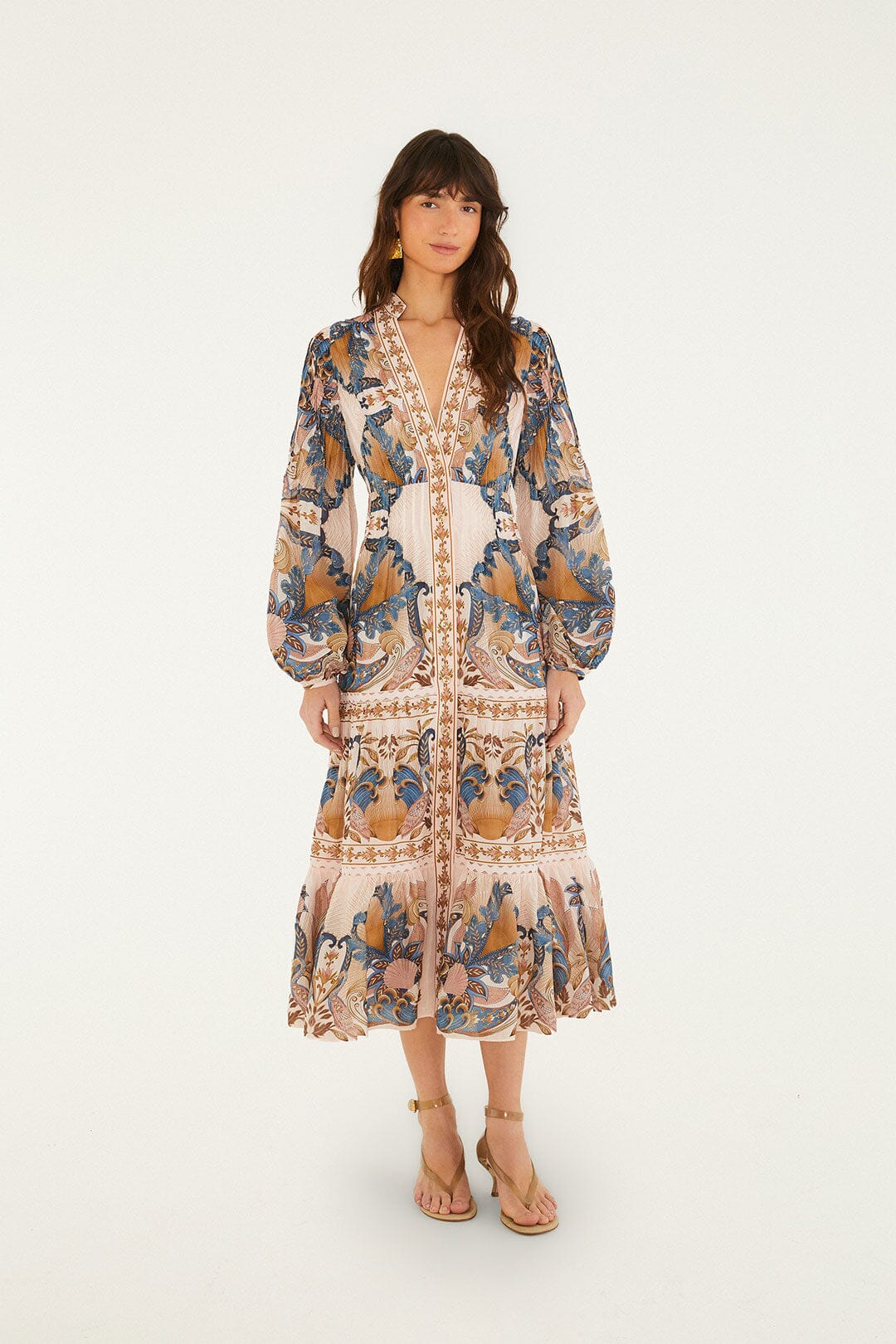 FARM RIO FARM Rio Sea Garden Pleated Midi Dress